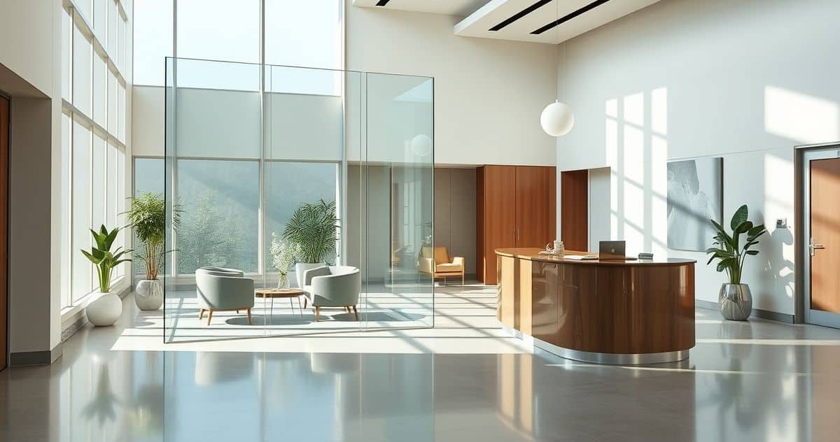 Room Divider Style Lobby - DyeLot Interiors